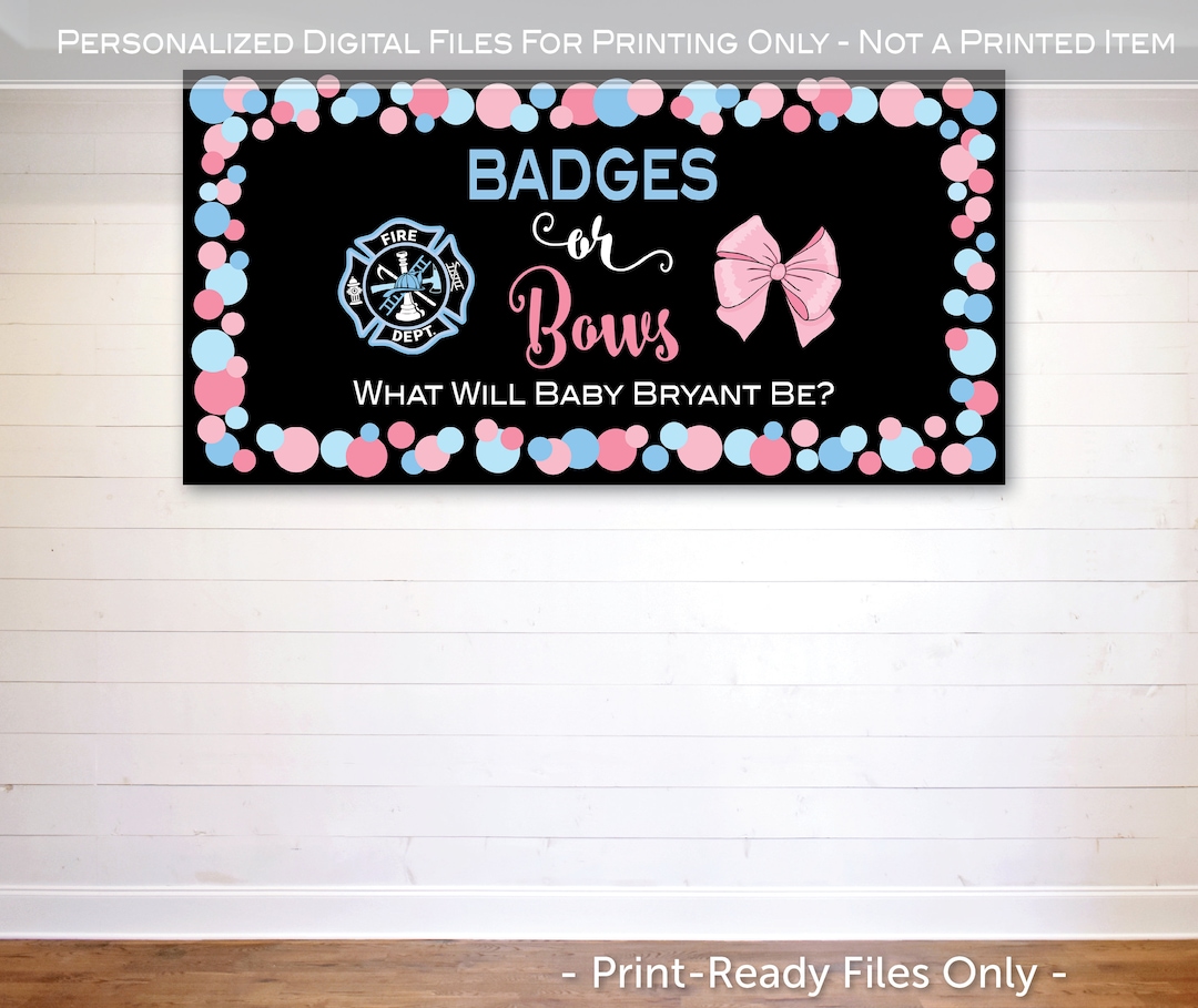 Badges or Bows Gender Reveal Backdrop JPEG or PDF File Blue - Etsy
