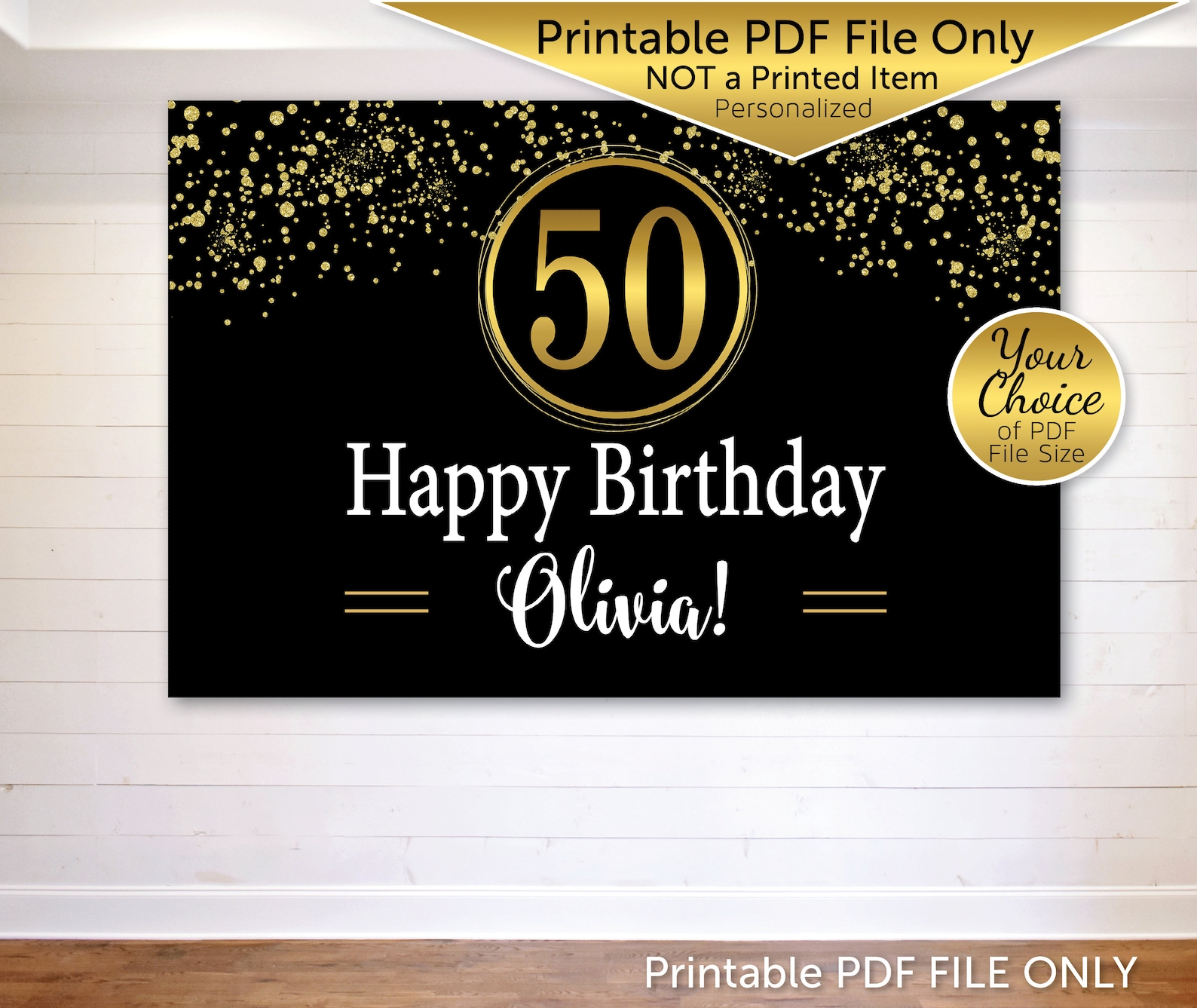Birthday Backdrop Banner Printable Digital PDF File Gold - Etsy