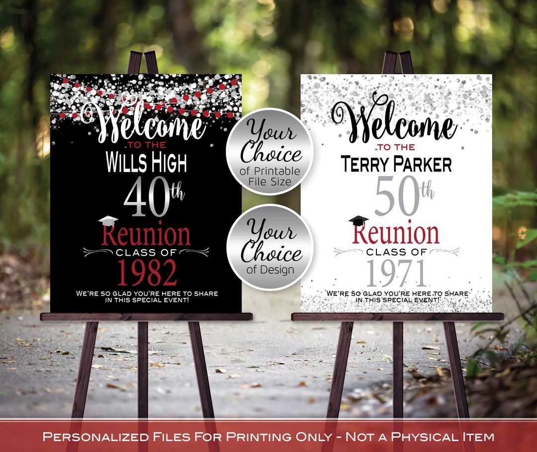 Class Reunion Personalized Welcome Sign Printable File Silver Confetti ...