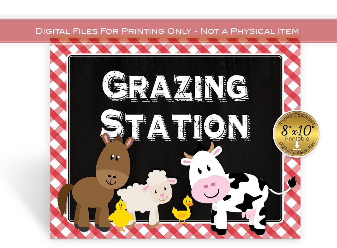 Grazing Station Table Sign | Barnyard Farm Animals Birthday | 8 X 10 ...