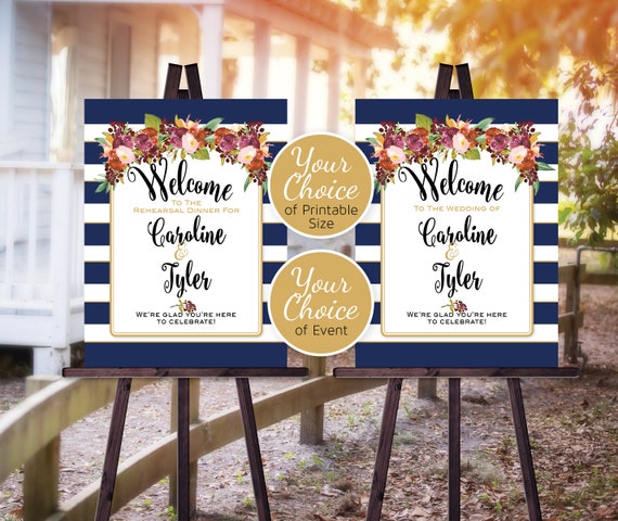 Rehearsal Dinner or Wedding Welcome Sign Printable Navy and | Etsy
