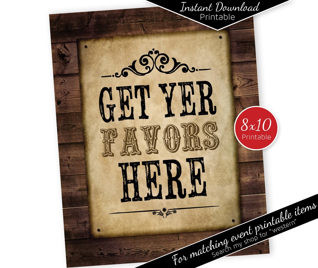 Western Theme Favors 8x10 Printable Table Sign | Rustic Faux Wood ...