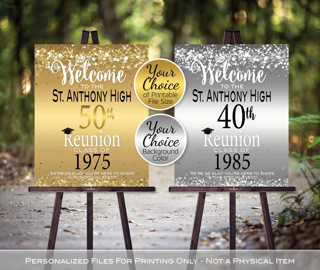 Class Reunion Personalized Welcome Sign Printable File | Gold or Silver ...