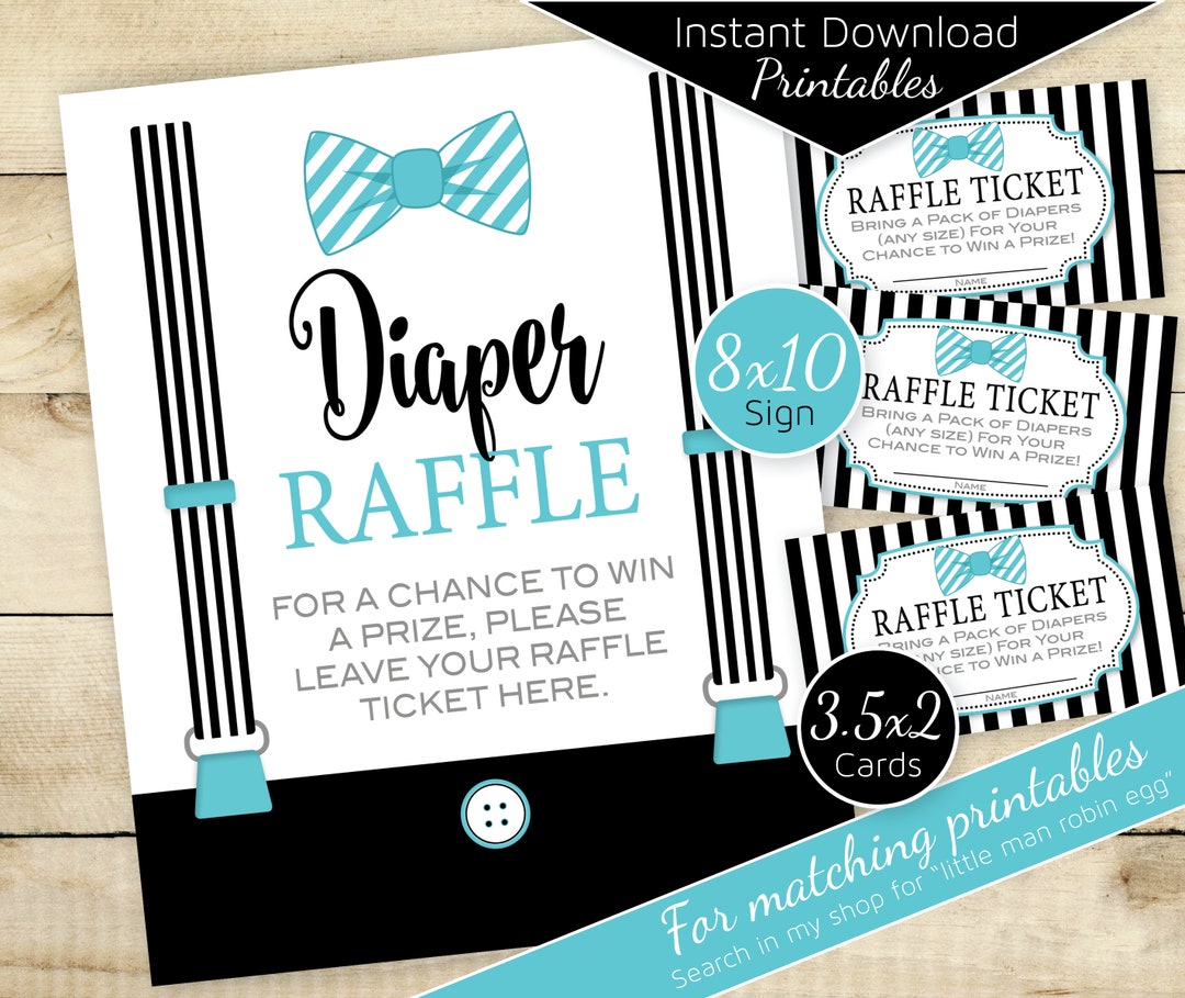 Little Man Diaper Raffle Tickets and 8x10 Table Sign for Baby Shower or ...