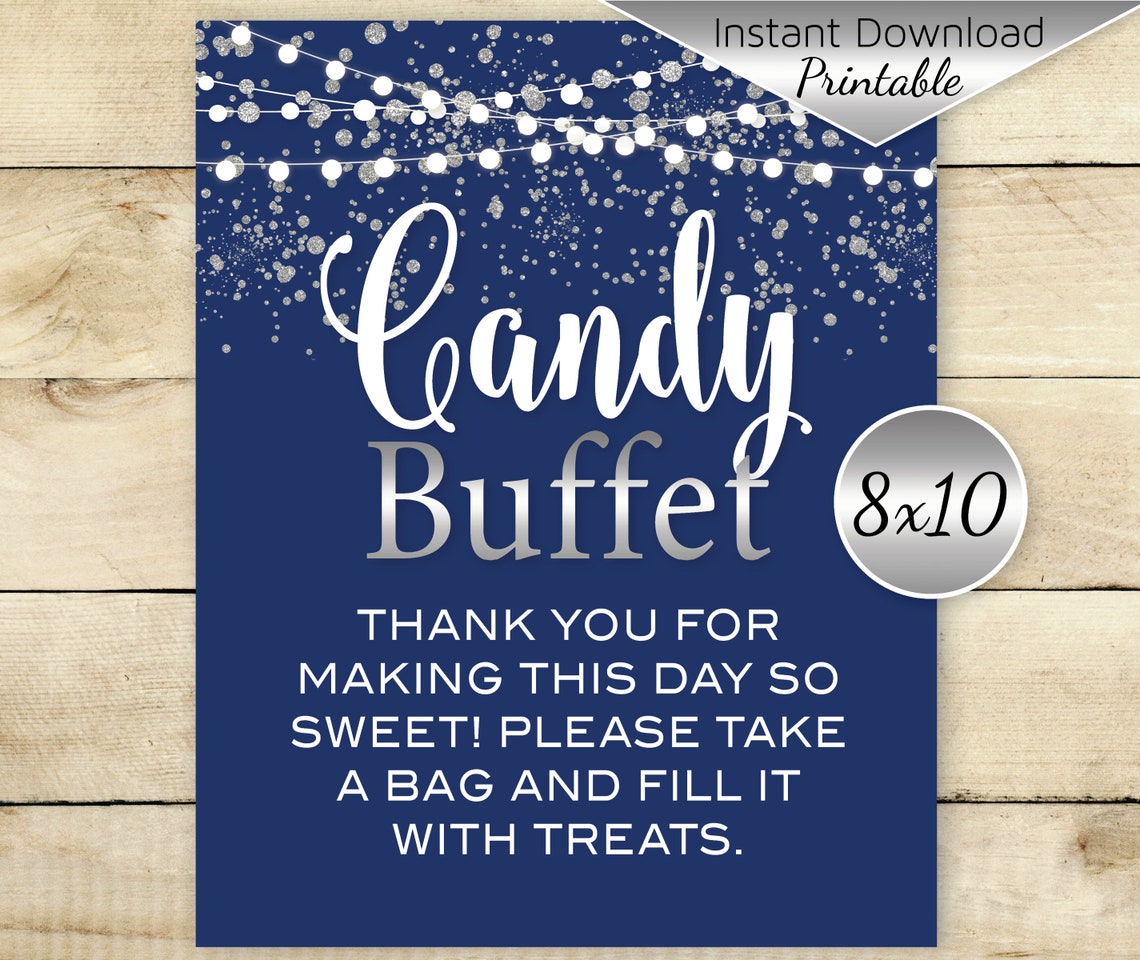 Candy Buffet Table Sign 8x10 Navy Blue Silver Confetti | Etsy