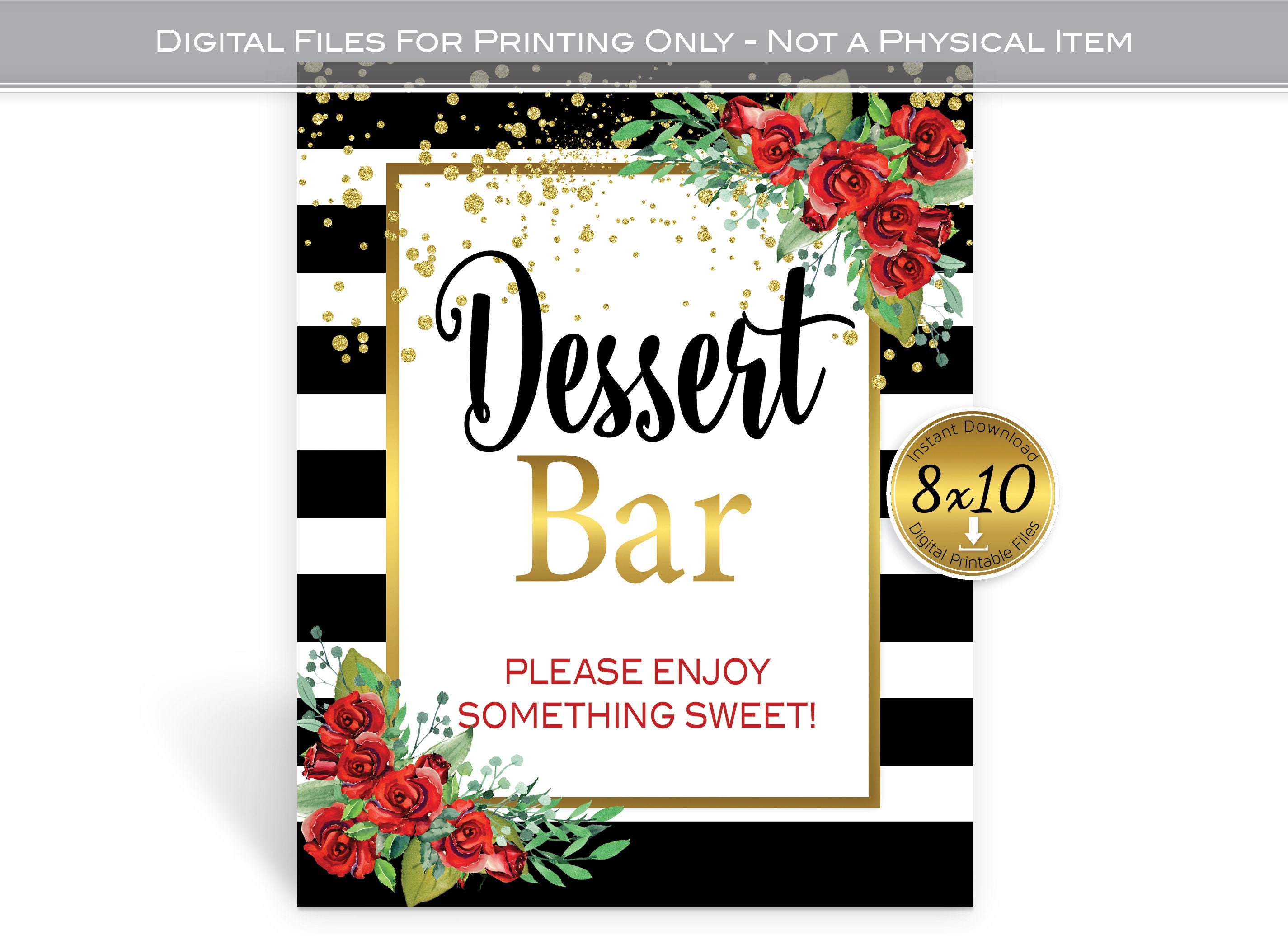 Dessert Bar Table Sign 8x10 Printable Black White Stripes | Etsy