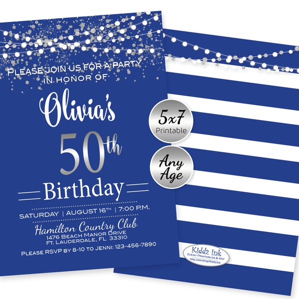 Royal Blue 50th Birthday Invitations - Etsy