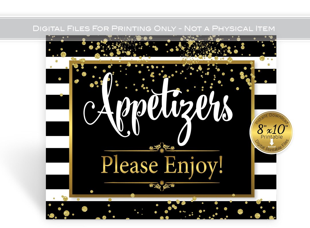 Appetizers Table Sign 8x10 Printable | Birthday | Wedding | Black White ...