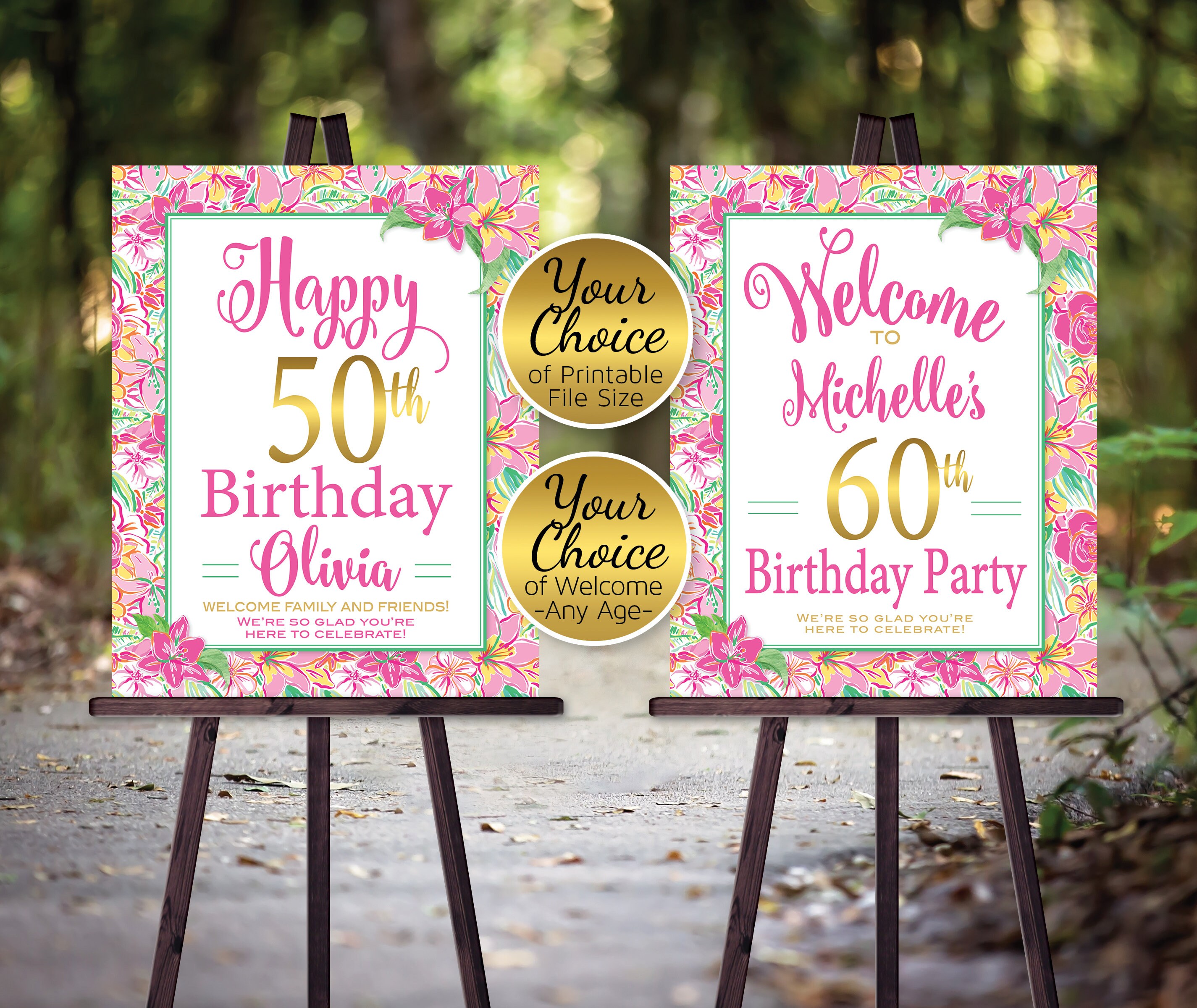 Preppy Pink Floral Birthday Party Welcome Sign Bright Pink | Etsy