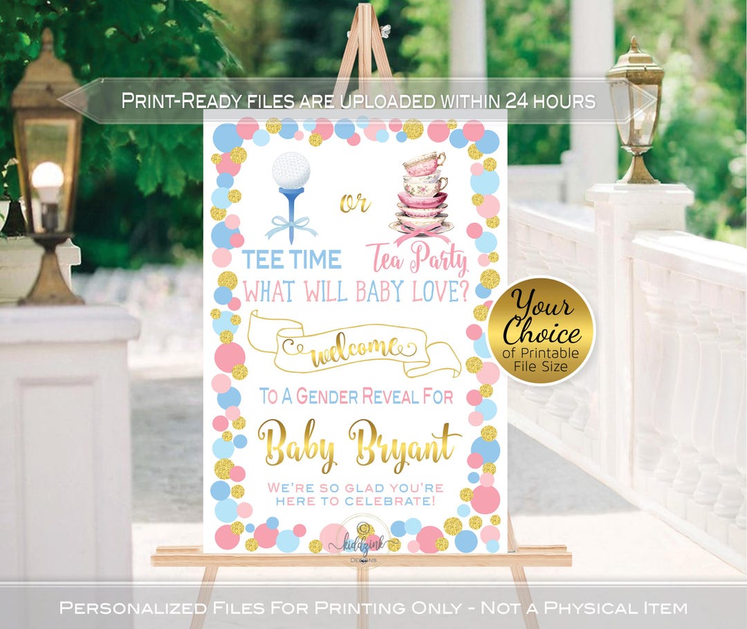 Tee Time or Tea Party Gender Reveal Welcome Sign Printable | Pink Blue ...