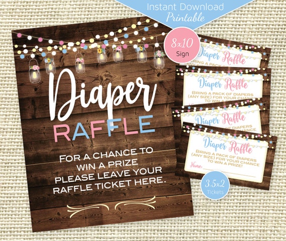 Diaper Raffle 8x10 Table Sign and Tickets Gender Reveal | Etsy