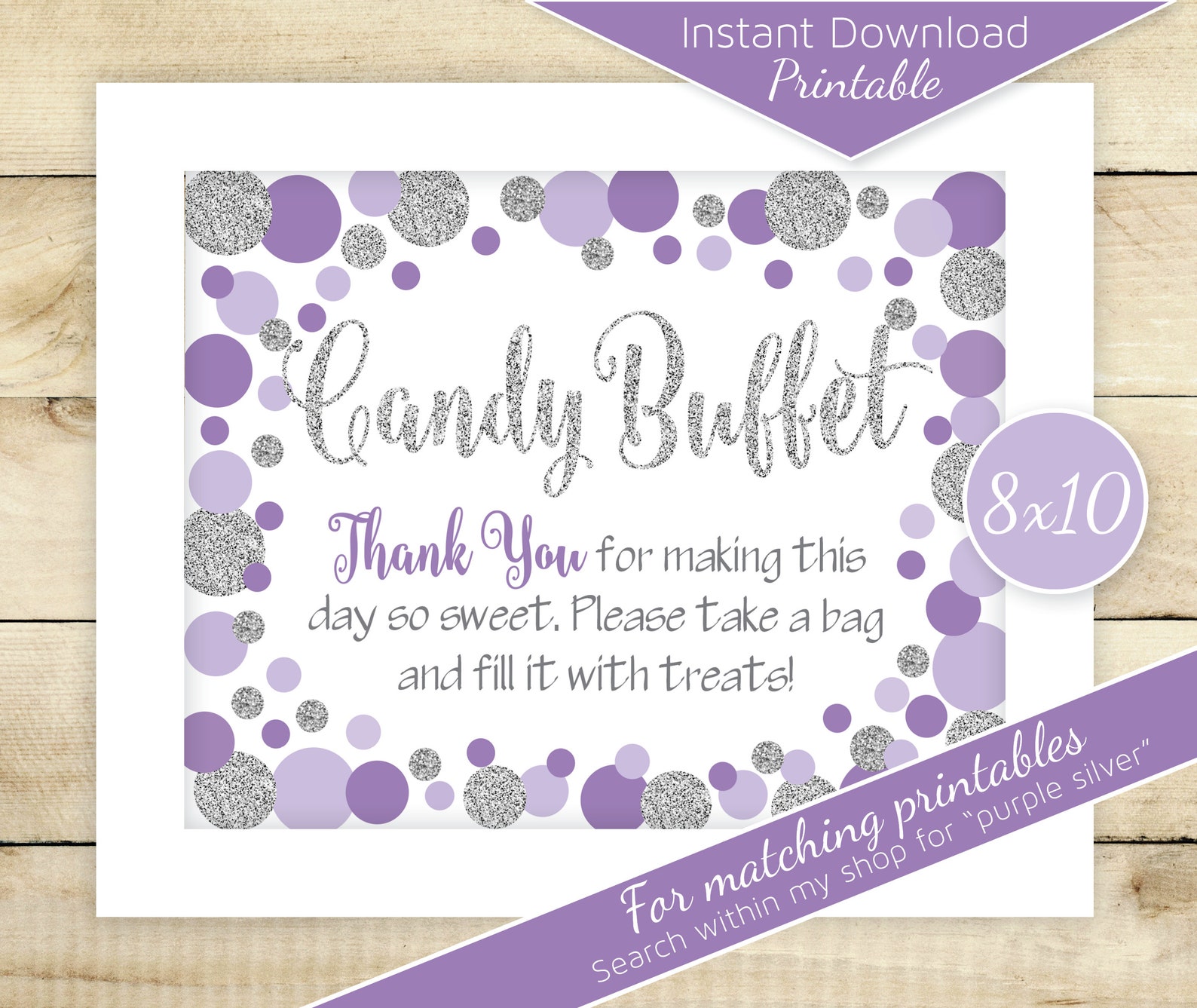 Candy Buffet Sign Printable Birthday 8x10 Sign Purple | Etsy