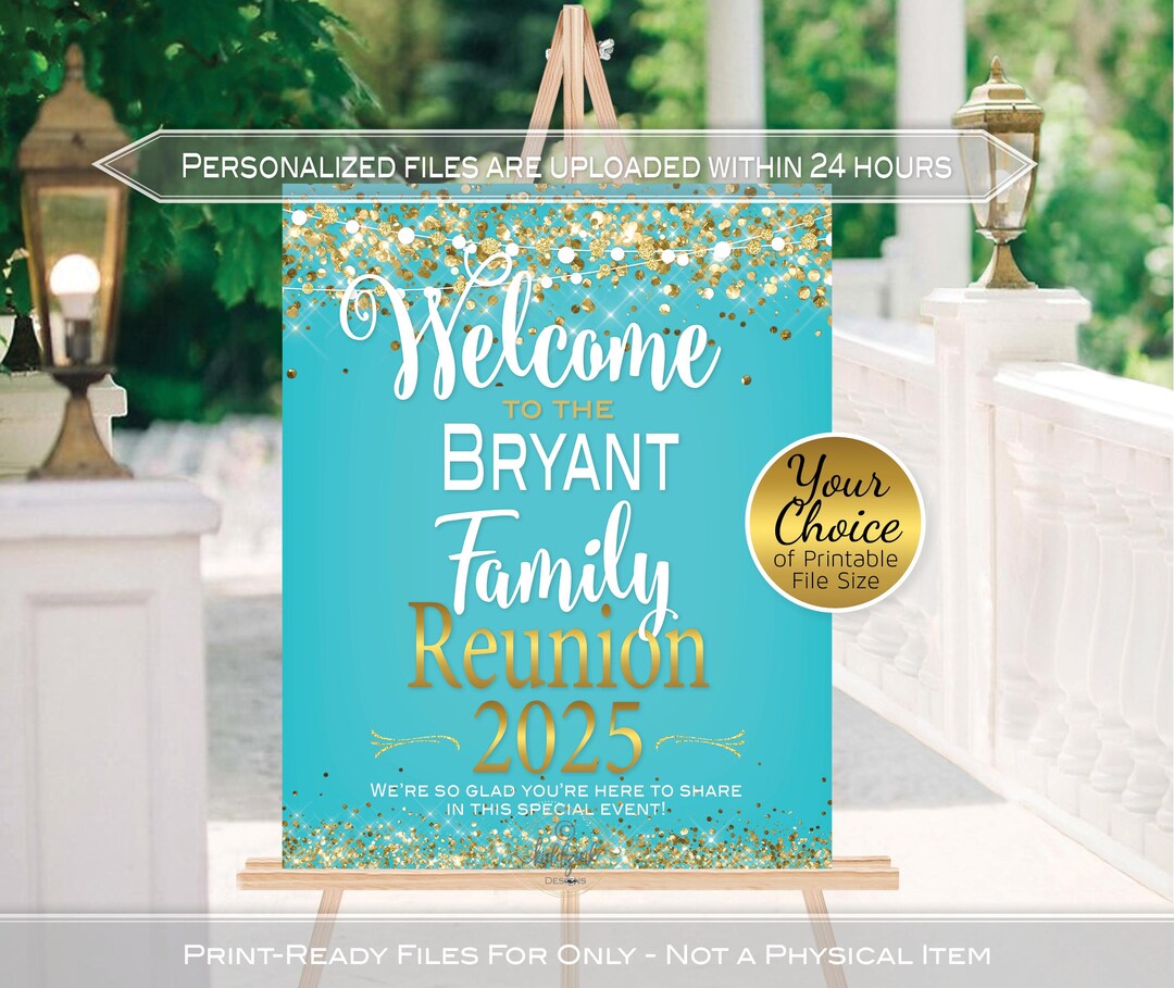 Family Reunion Personalized Welcome Sign Printable File | Gold Confetti ...