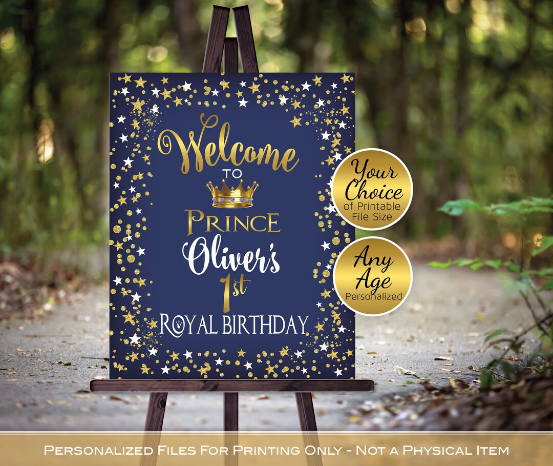 Prince Royal Birthday Party Welcome Sign Printable | Midnight Stars ...