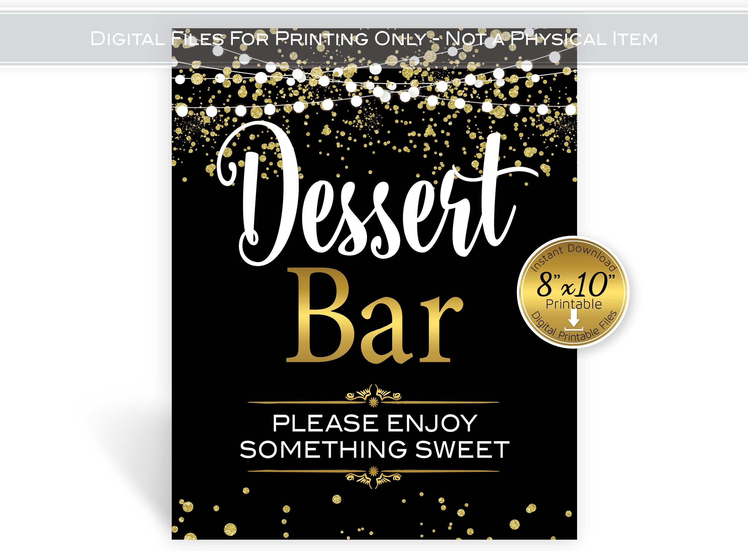Dessert Bar Table Sign 8x10 Printable | Gold on Black | Gold Confetti ...