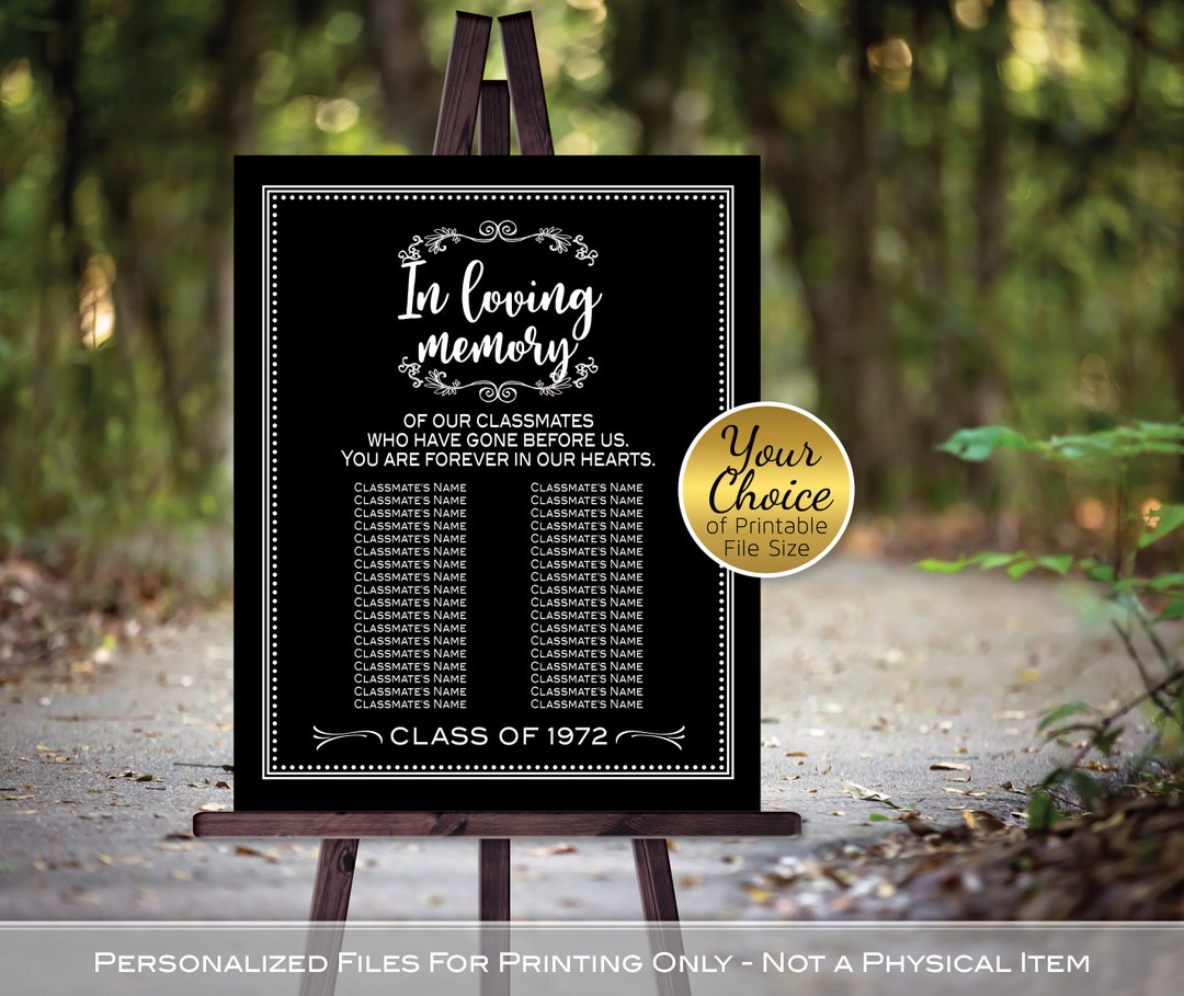 In Memory of Classmates Class Reunion Any Year Personalized Sign ...
