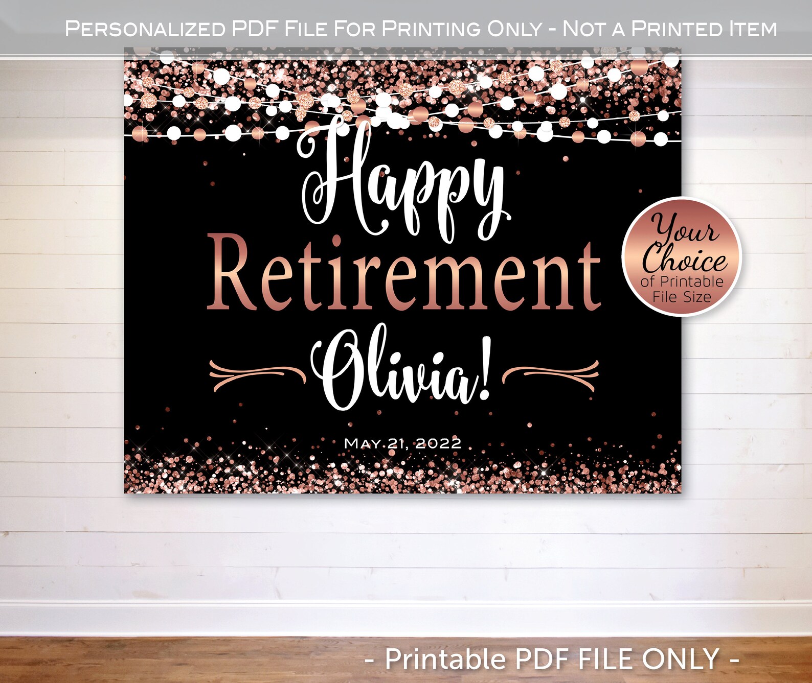 Happy Retirement Backdrop Banner Printable Rose Gold - Etsy
