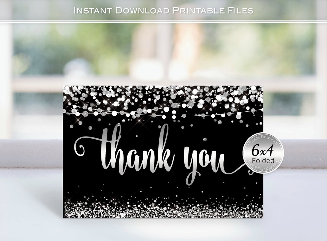Thank You Note Cards | Printable | Folding 4x6 | Black and Silver ...