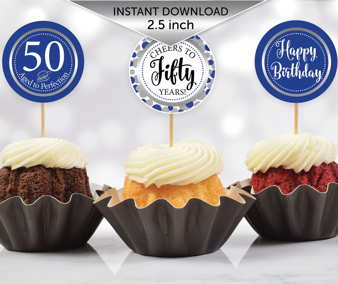 Round Cupcake Toppers | 50th Birthday Man | Aged to Perfection | 2.5 ...
