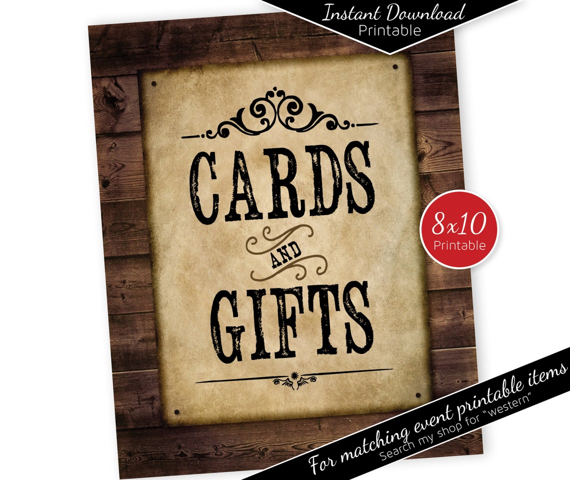Western Theme Cards and Gifts 8x10 Printable Table Sign - Etsy