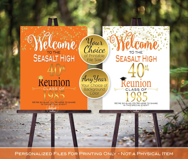 Class Reunion Personalized Welcome Sign Printable File | Gold Confetti ...