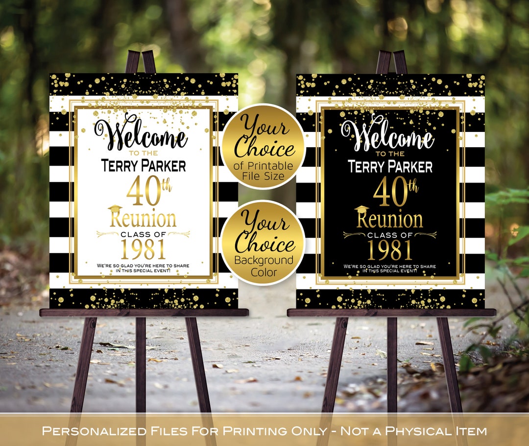 Class Reunion Personalized Welcome Sign Printable Gold Confetti on ...