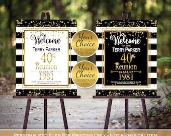Class Reunion Personalized Welcome Sign Printable File Gold Confetti on ...