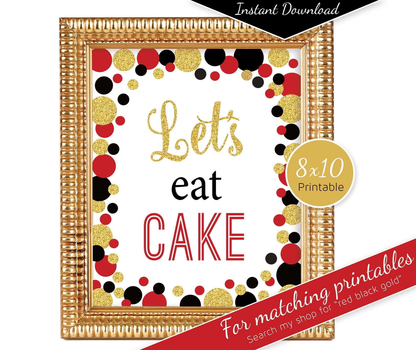Let's Eat Cake 8x10 Printable Cake Table Sign Red Black - Etsy