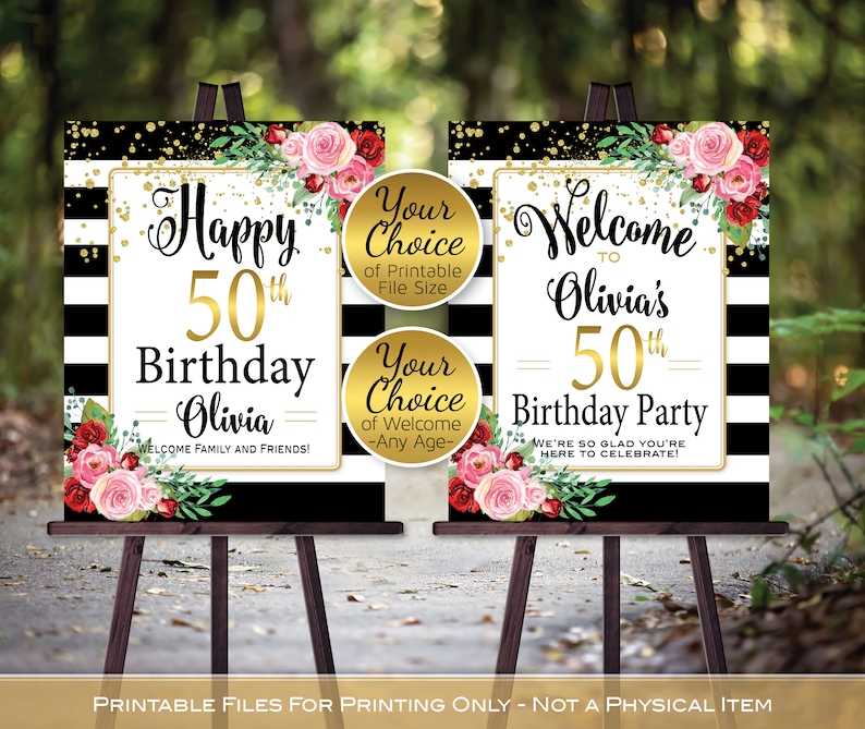 Birthday Welcome Sign Printables Corner Flowers Black - Etsy