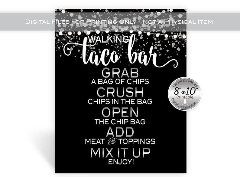 Walking Taco Bar Instructions Table Sign 8x10 Printable | Etsy