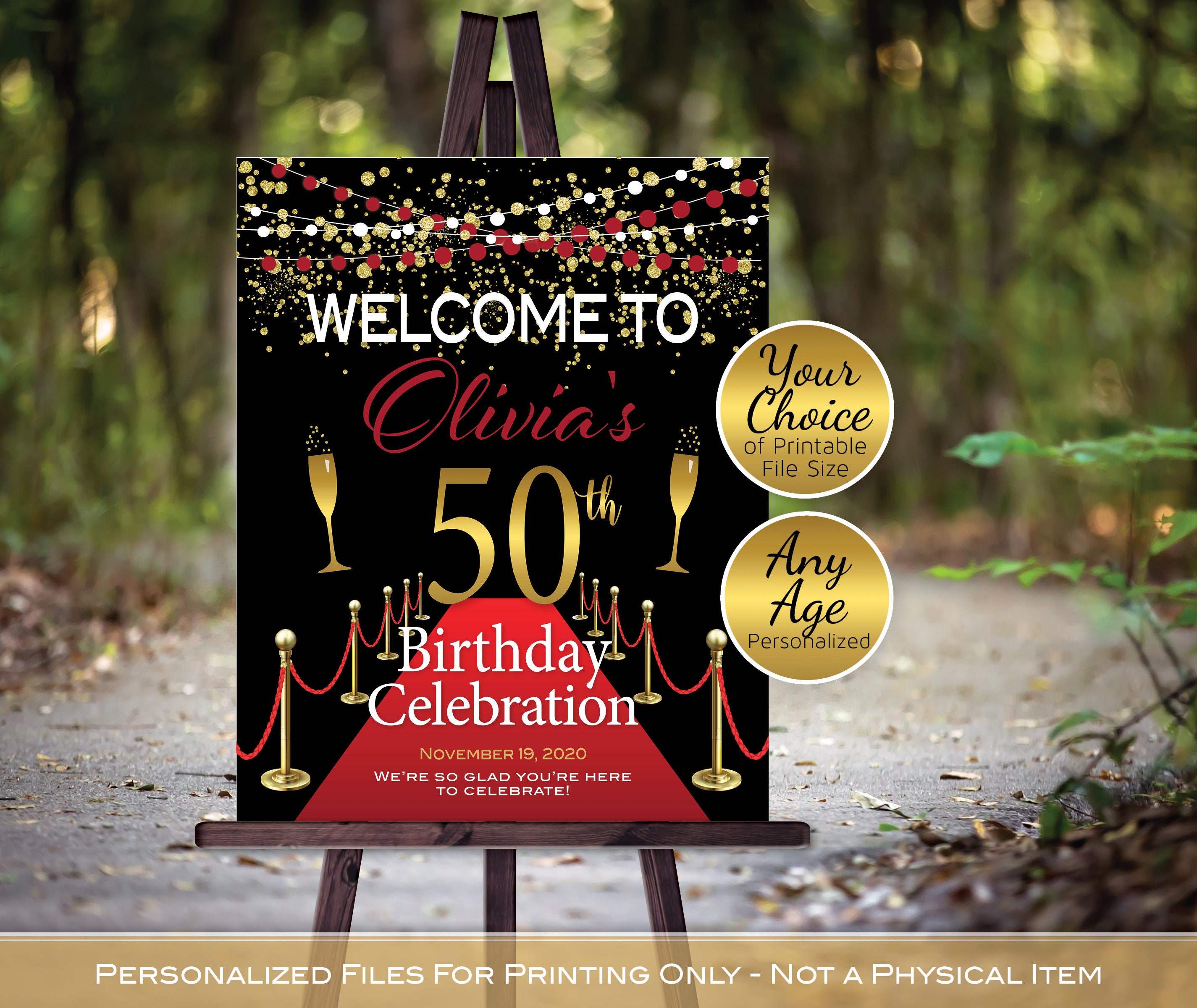 Red Carpet Birthday Welcome Sign Printables Hollywood | Etsy UK