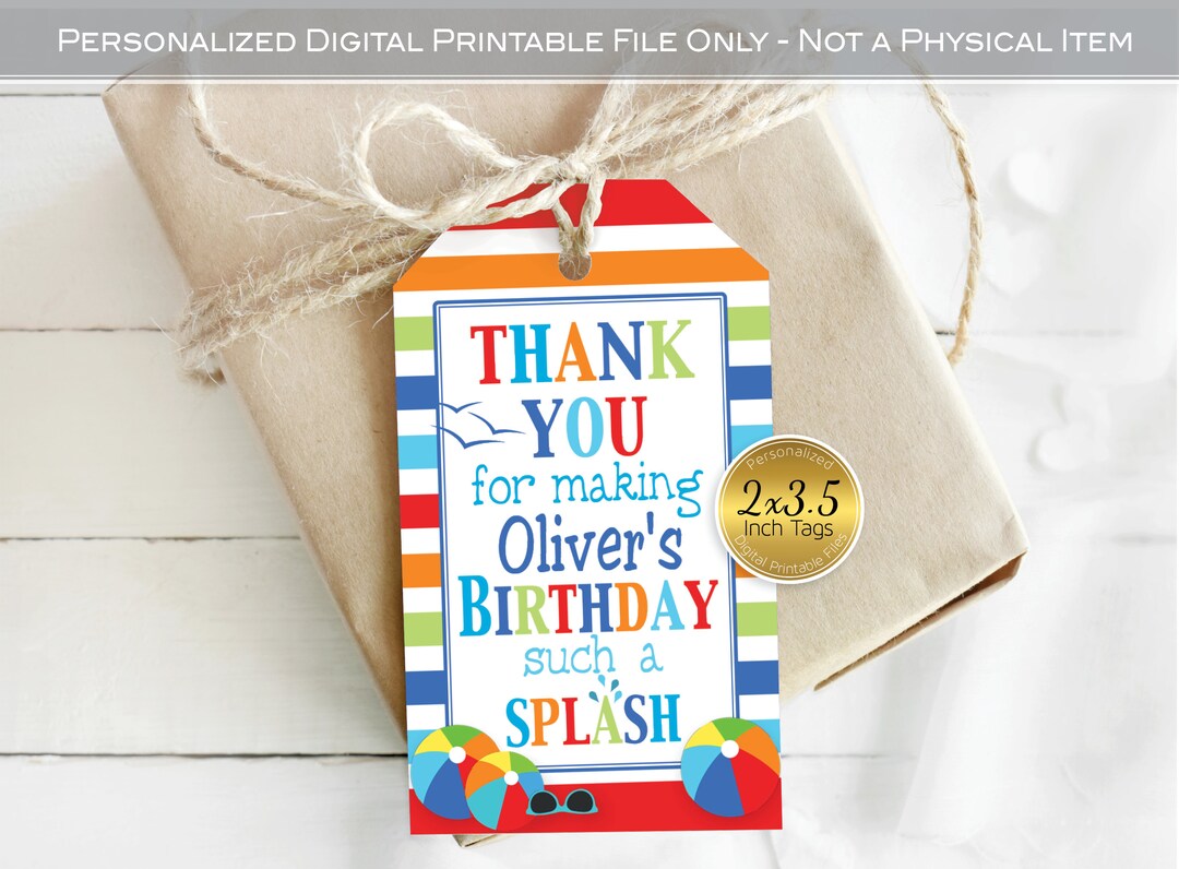 Beach or Pool Birthday Party Thank You Favor Tags | Personalized | 2x3 ...
