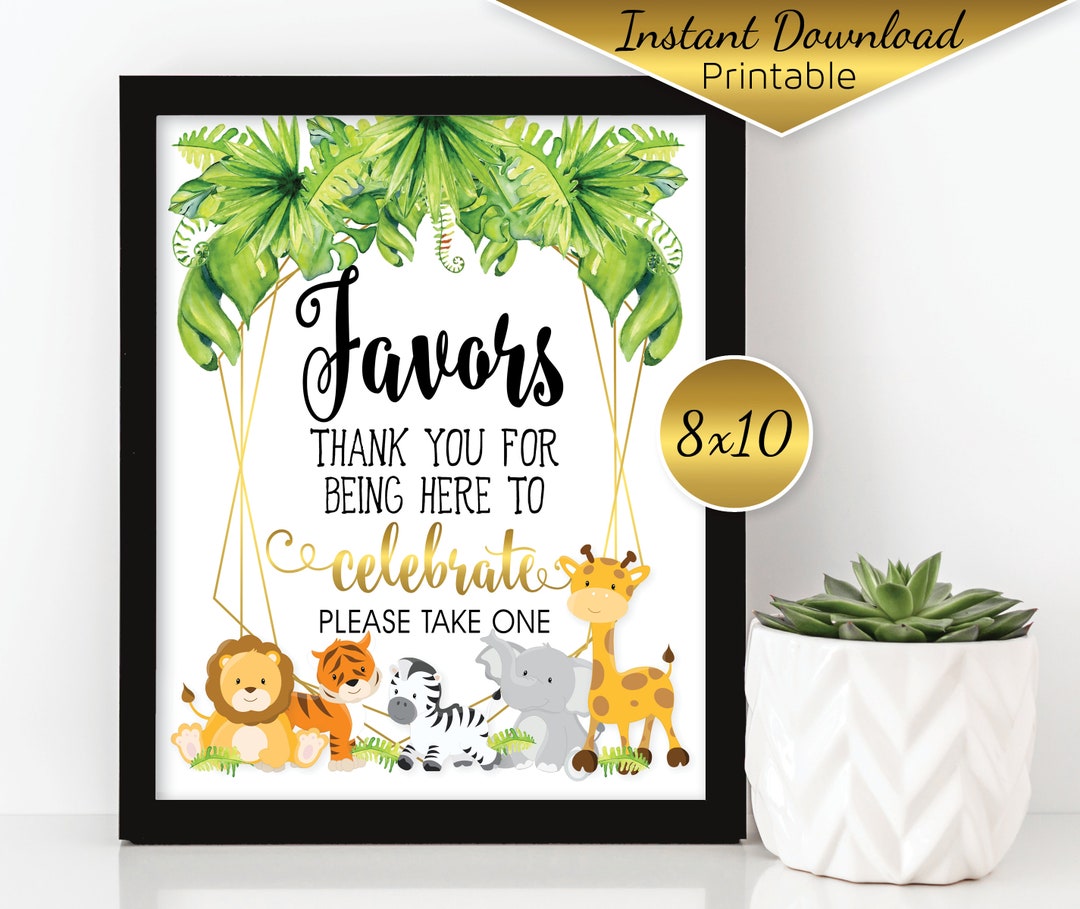 Jungle Safari Animals Favors Thank You 8x10 Printable Sign | Baby ...