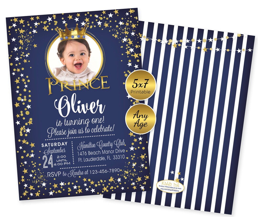 Prince Birthday Royal Party Invitation With Photo 5x7 Printable Any Age ...