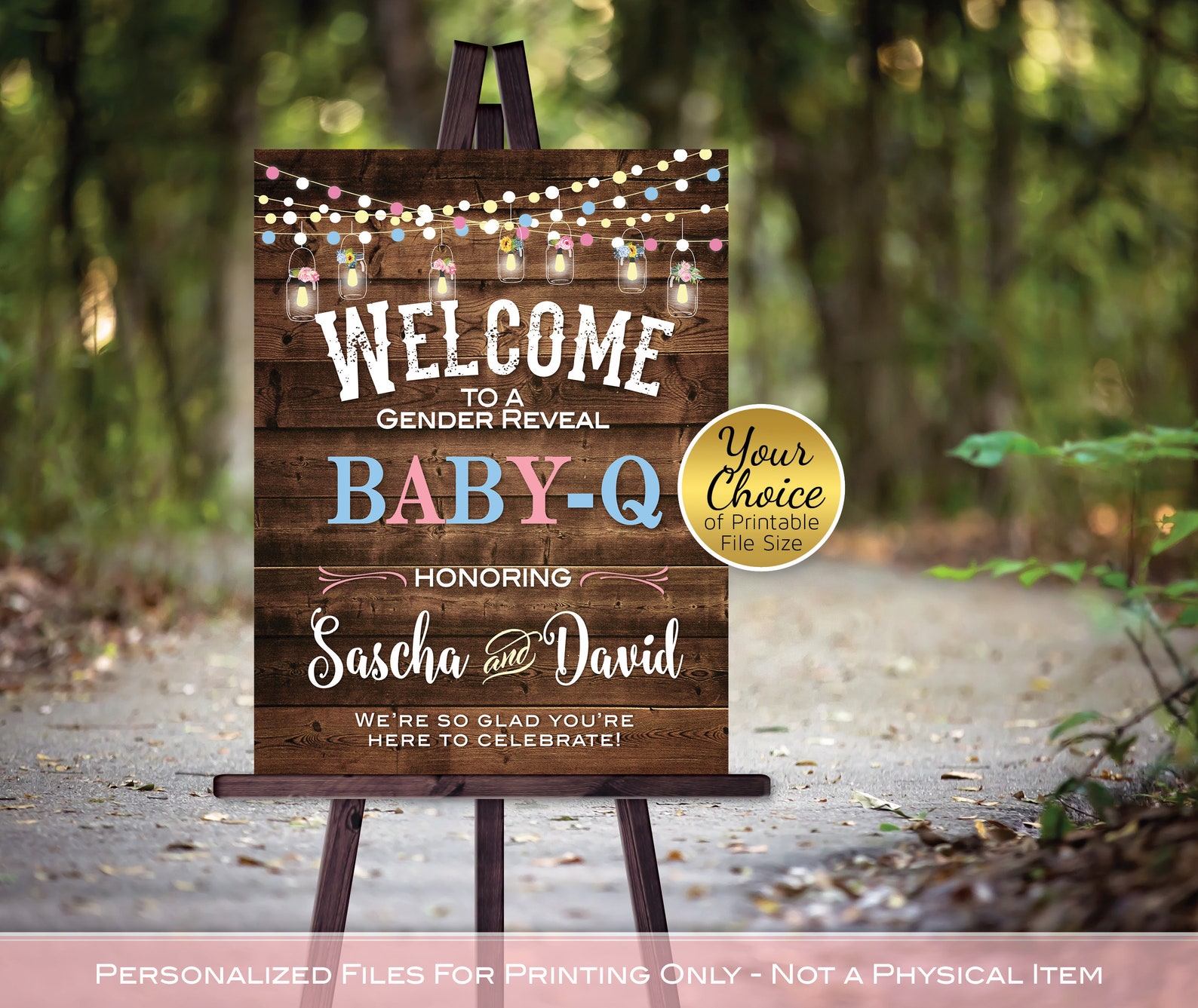Gender Reveal BABY-Q Welcome Sign Printable Garland Lights | Etsy