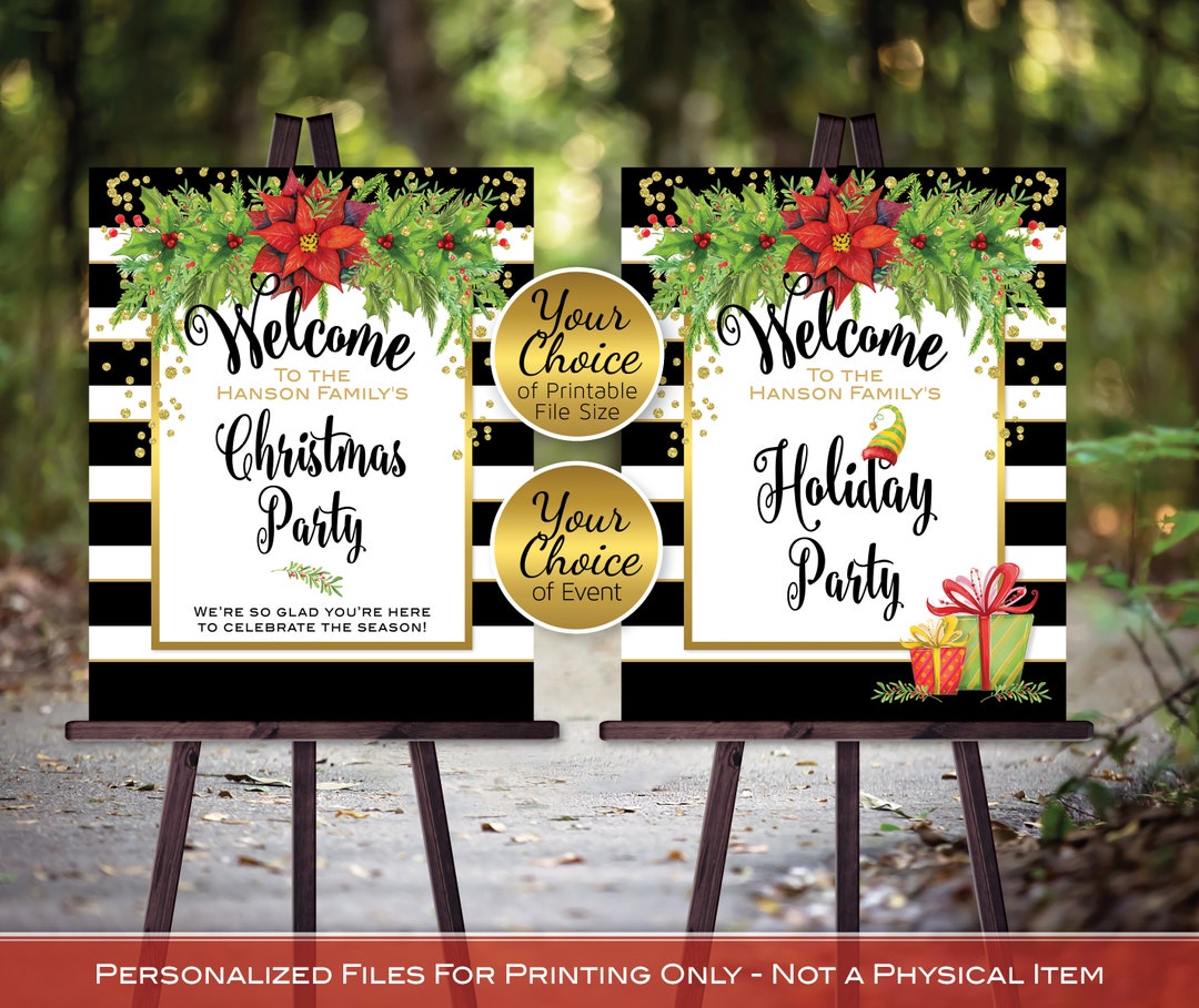 Christmas or Holiday Party Welcome Sign Poinsettia Holly - Etsy
