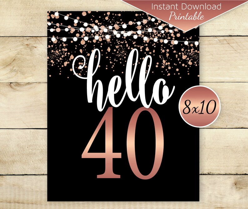 Hello 40 8x10 Printable Sign 40th Birthday 40th Etsy