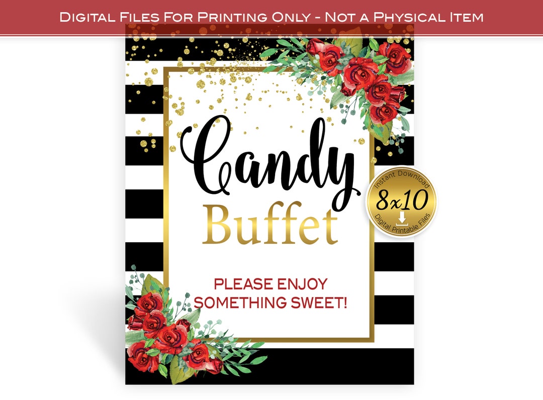 Candy Buffet Table Sign 8x10 Printable | Black White Stripes | Red ...
