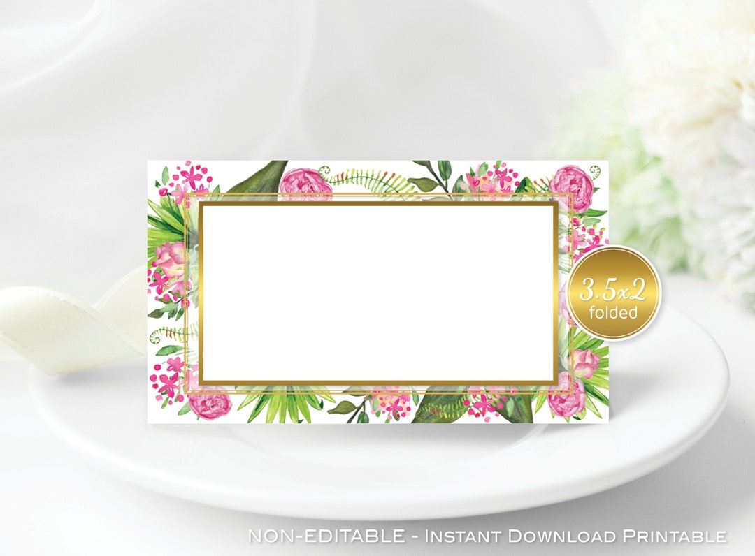 Table Place Cards for Names Tent-folding 3.5x2 Tropical Green Leaves ...