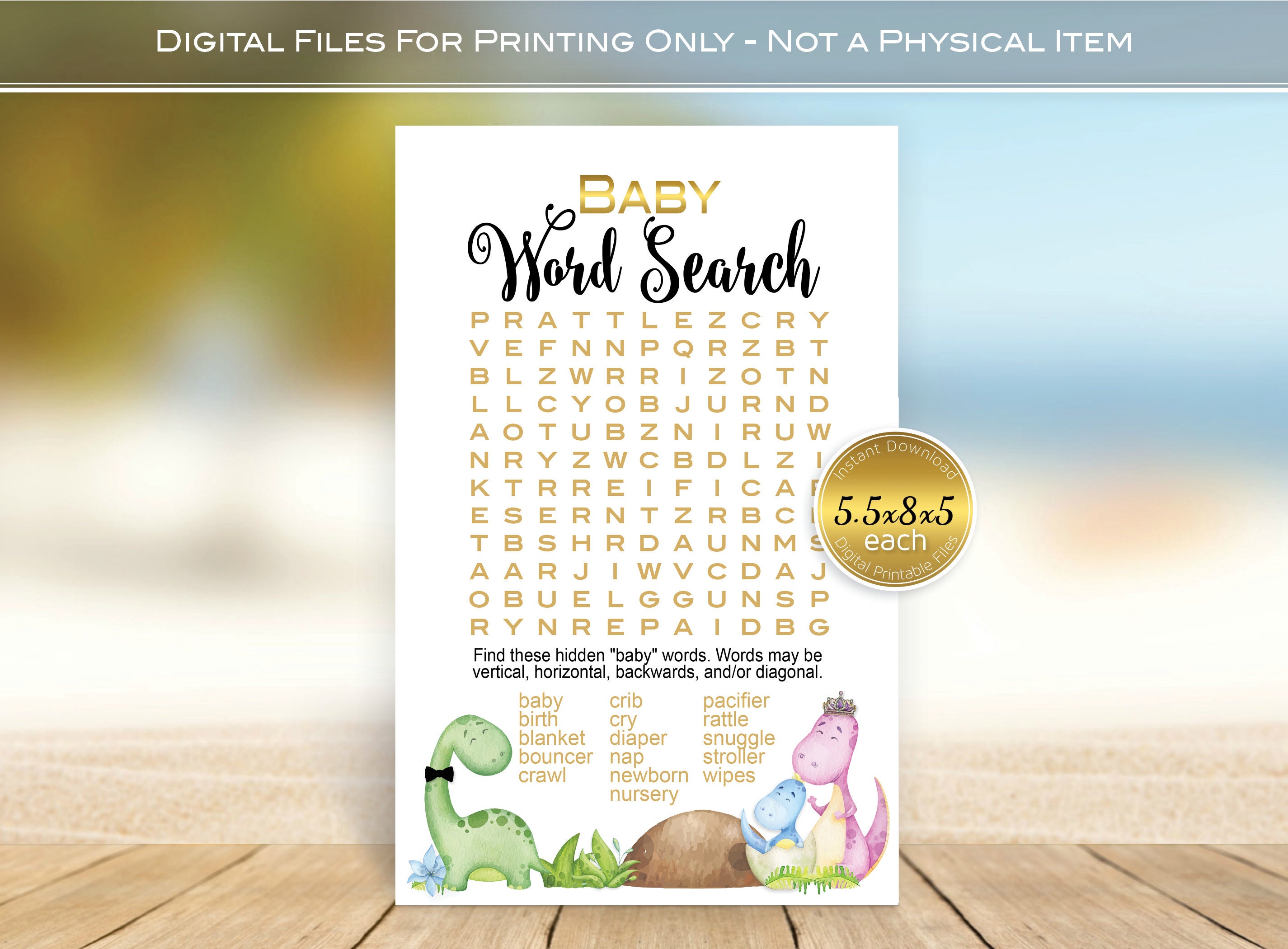 Word Search Baby Shower Game | Dinosaur Baby Shower | Hatching Baby Boy ...