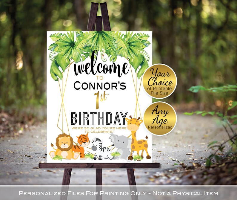 Jungle Animals Birthday Welcome Sign Gold Geometric Safari - Etsy