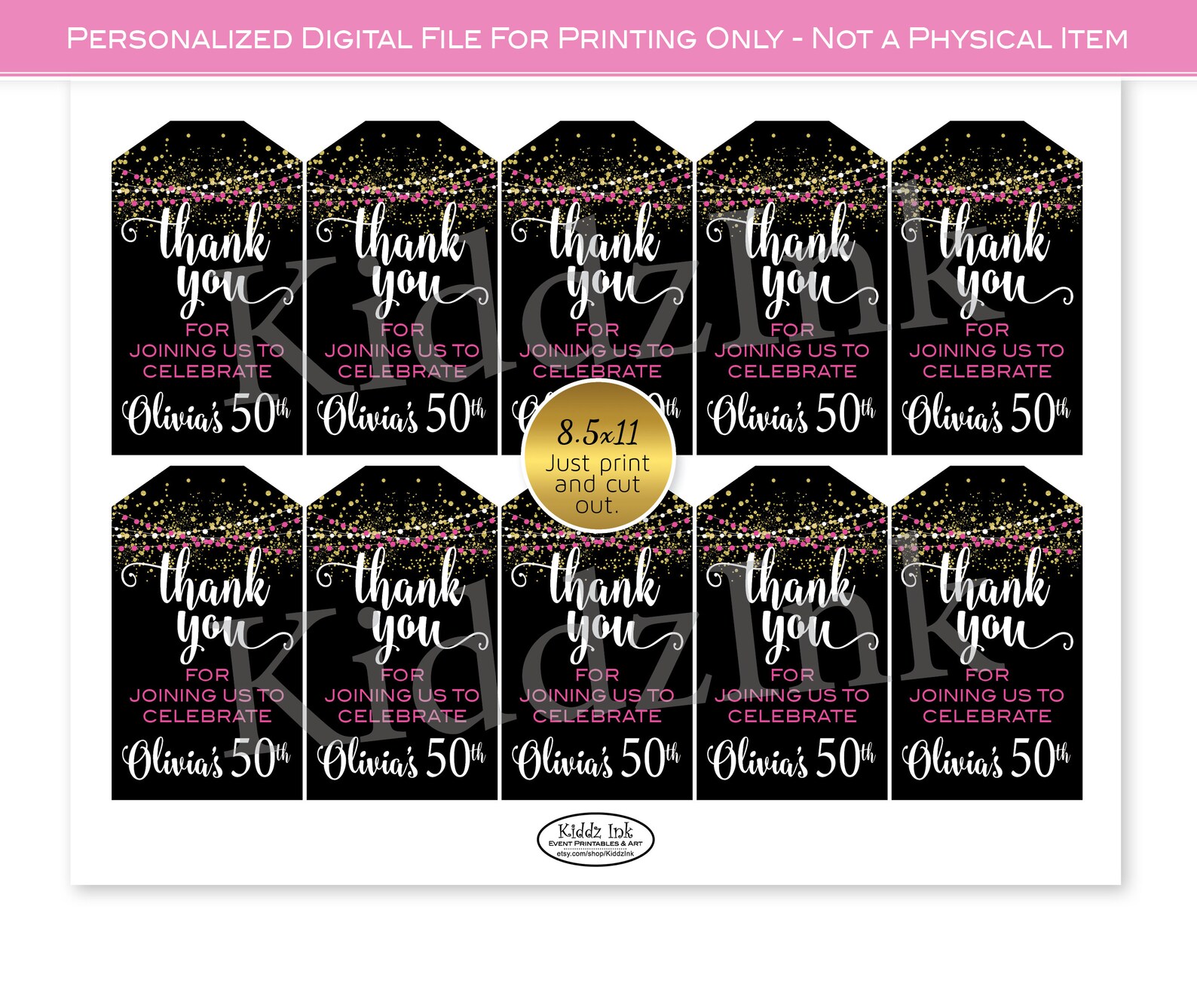 Thank You 2x3 Favor Tags for Birthday | Personalized Printable | Mini ...