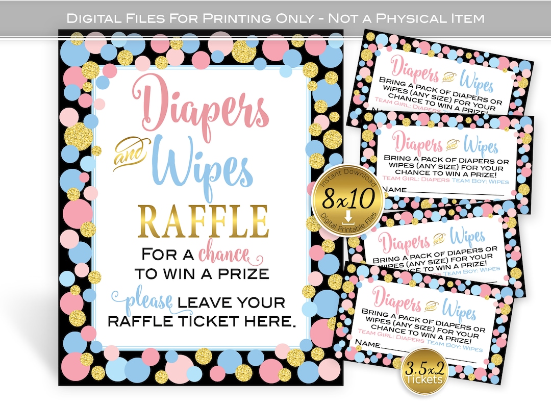 Diapers and Wipes Raffle 8x10 Sign and 3.5x2 Tickets | Gender Reveal ...