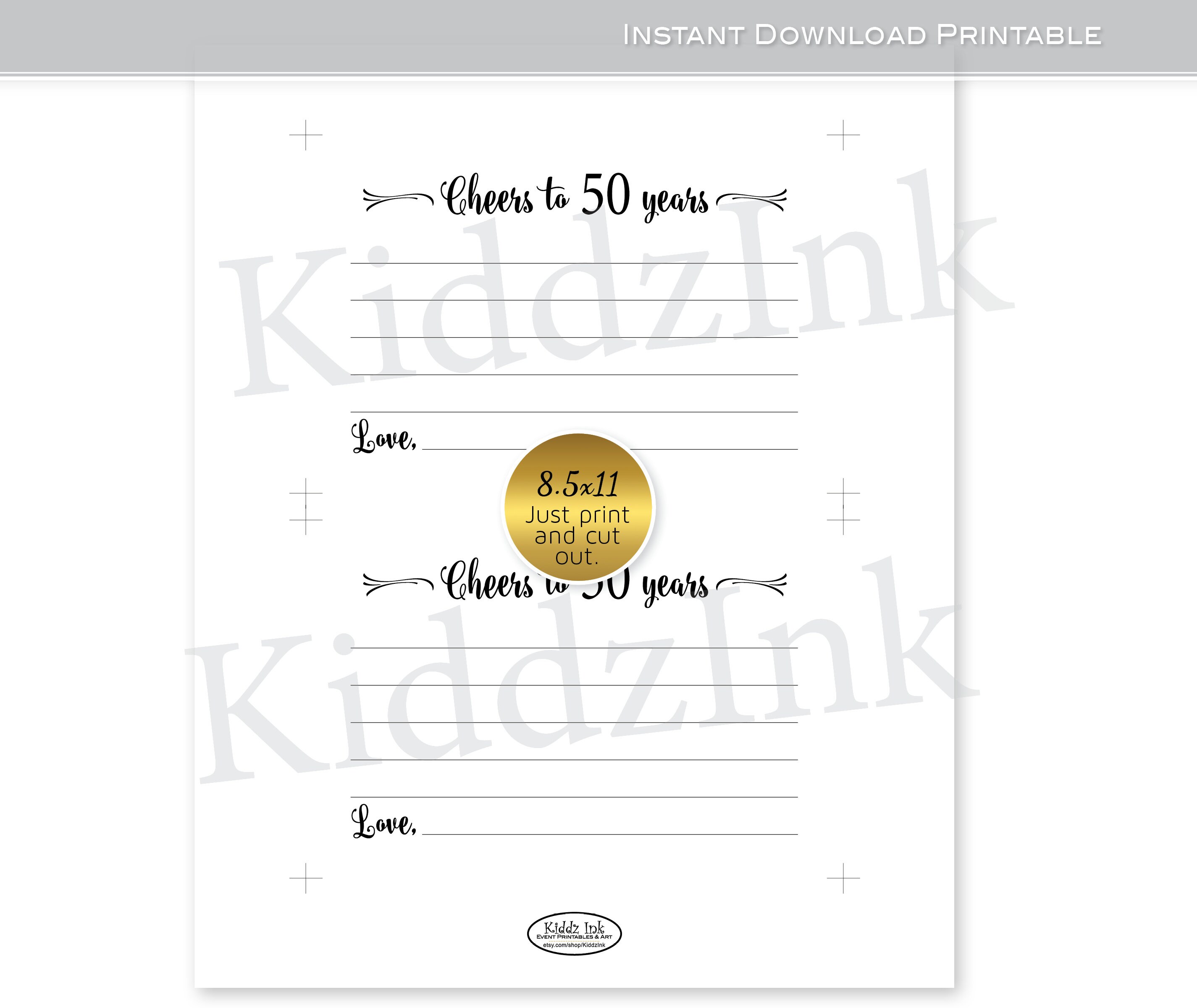 50th Birthday Note Share a Memory 8x10 Sign | 4x6 Note Cards | Cheers ...