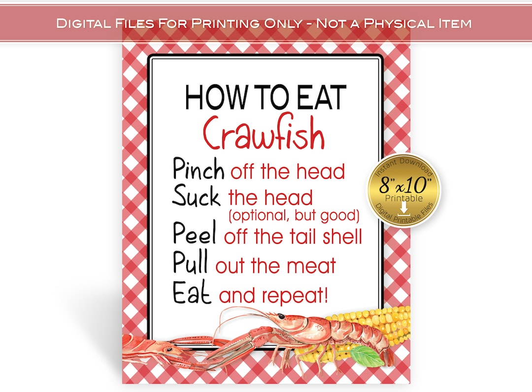 Buy How to Eat Crawfish Directions 8x10 Printable Sign Red Gingham ...