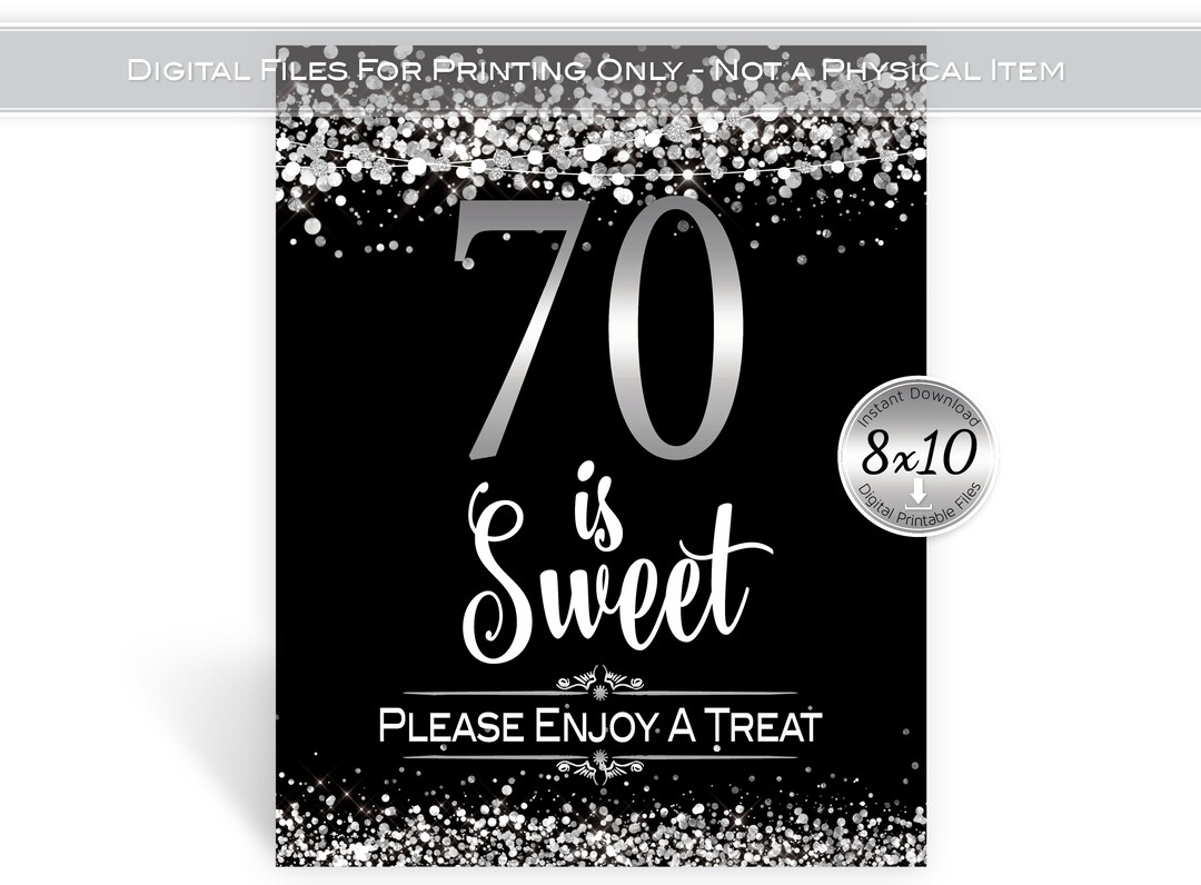 70th Birthday Printable Sign: "seventy is Sweet" Silver Confetti ...