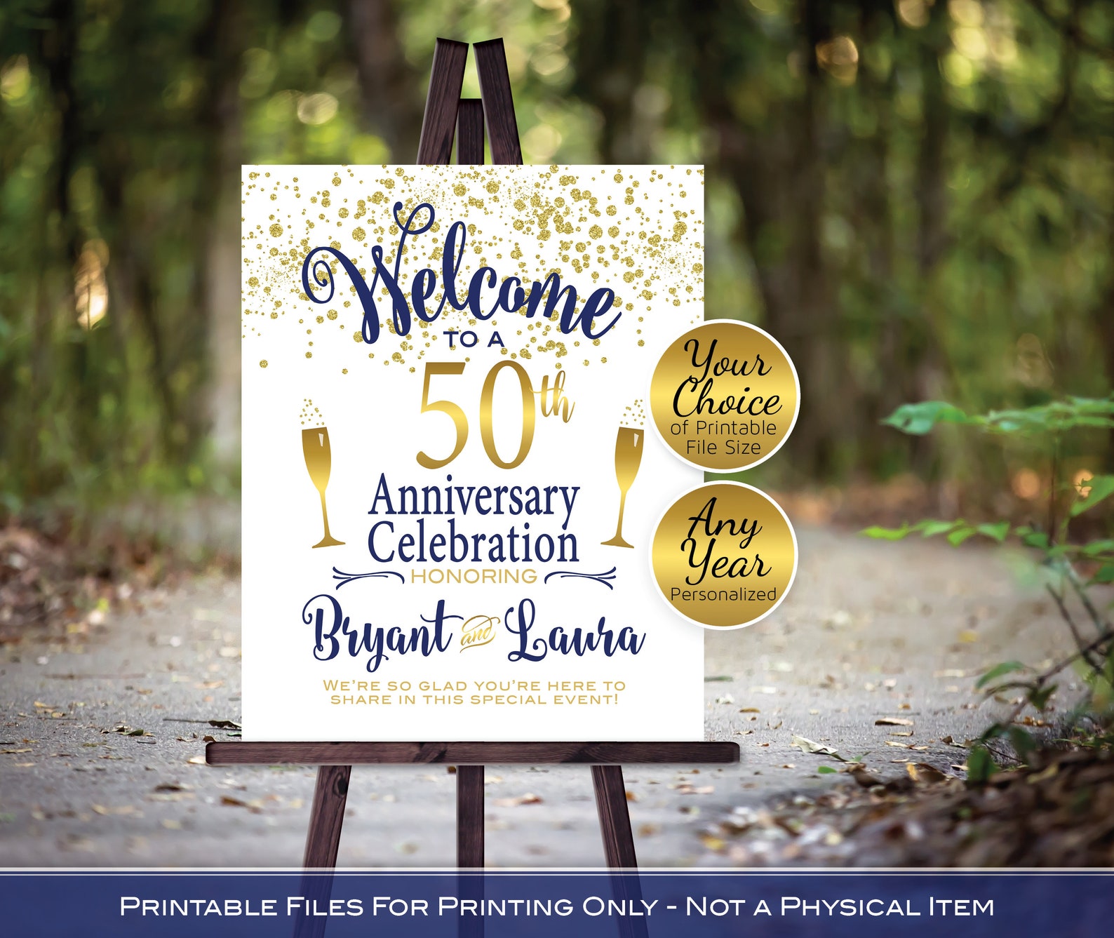 Anniversary Welcome Sign Printable Navy Gold Any - Etsy