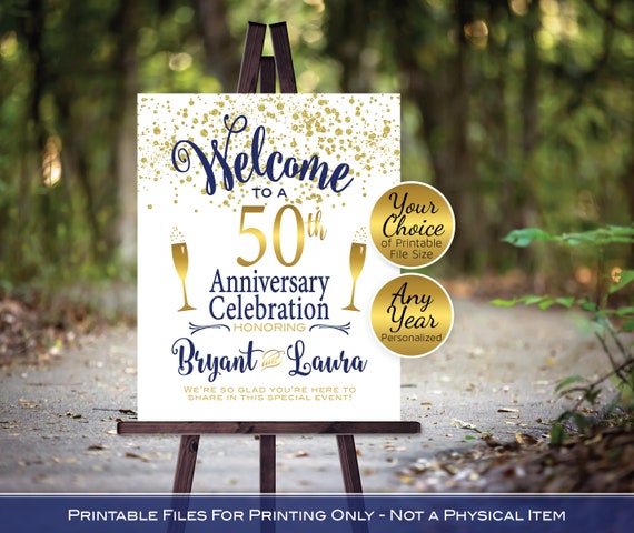 Anniversary Welcome Sign Printable Navy Gold Any - Etsy