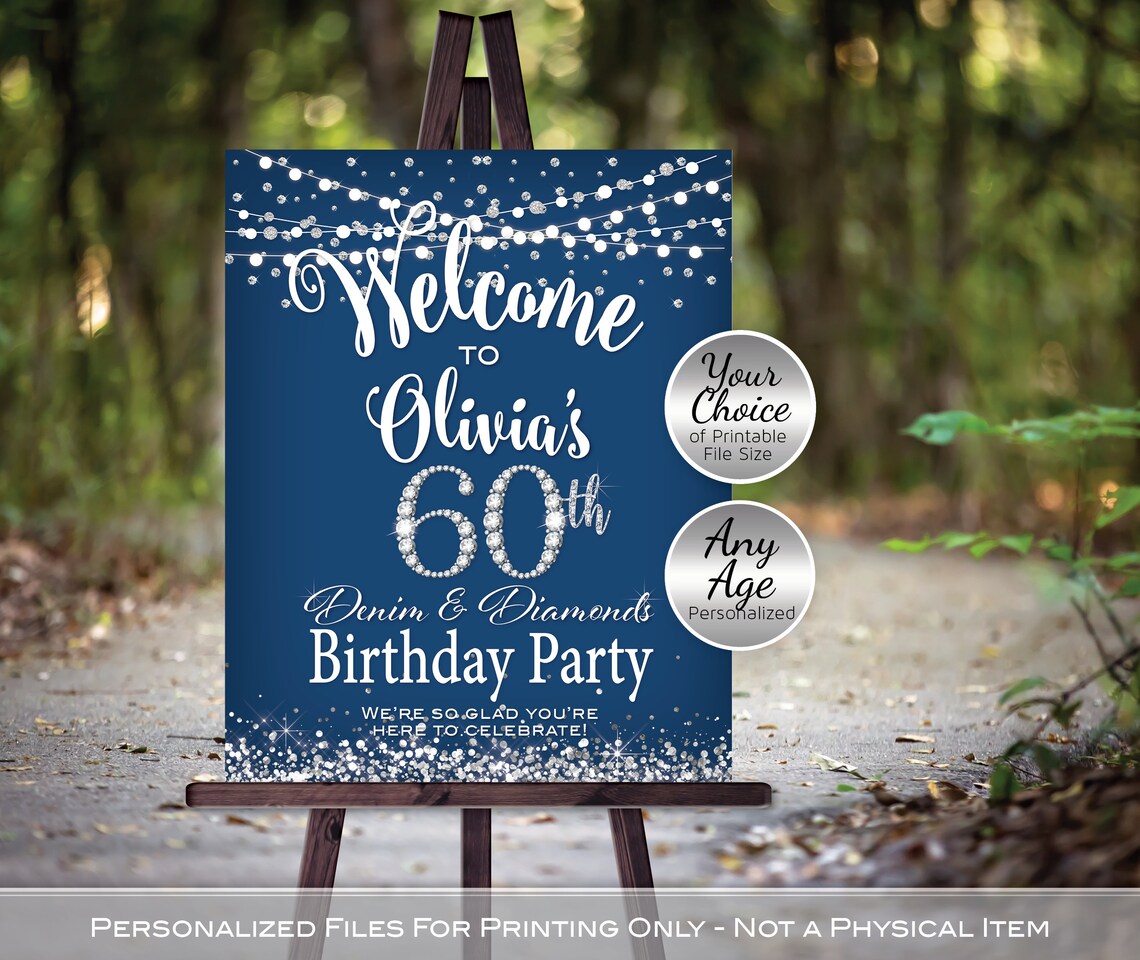 Denim and Diamonds Birthday Welcome Sign Printables Navy - Etsy