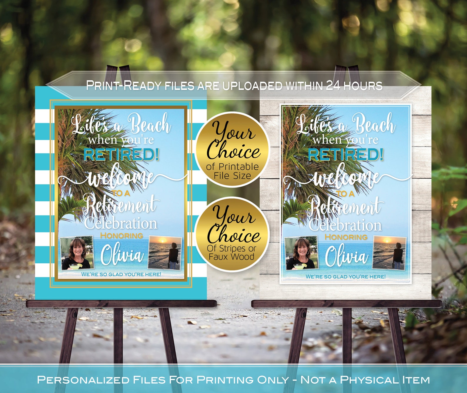 Life's a Beach When You're Retired Welcome Sign: Aqua Stripes or Faux ...